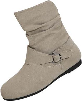Generic Bottes pour femme - Tige large - Bottines plates mi-hautes - Bottes souples en daim - Bottes plates antidérapantes - Bottes larges - Bottes dhiver cha