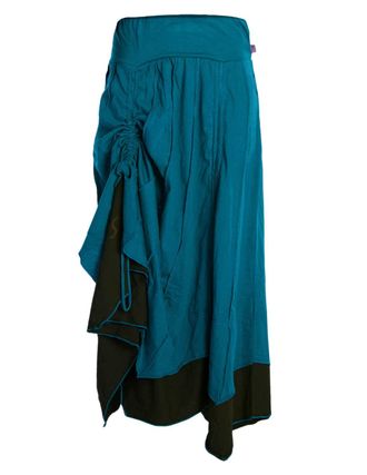 vishes Alternative Bekleidung - Langer Damen Rock Lang L&auml;ngenverstellbar zum Hochschieben Raffen t&uuml;rkis 32-34
