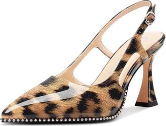 Castamere Femmes Slingback Bloc Chunky Haut High Talon Heel Ferm&eacute; Pointu Bout Escarpins Dress Mariage Party Chaussures 9 CM Heels L&eacute;opard Marron 38 EU