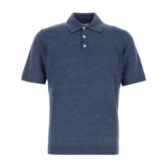 Brunello Cucinelli Homme, Pulls, Bleu, Taille: 2XL Polo en maille lin et coton