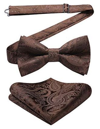 Hisdern Noeuds Papillon Marron Homme et Mouchoir avec Crochet déjà lié et Réglable Noeud Papillon à Motif Cachemire Carré de Poche Ensemble