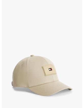 Tommy Hilfiger Baseball-Kappe aus Gabardine in Beige mit Hilfiger-Flag-Aufn&auml;her-Braun