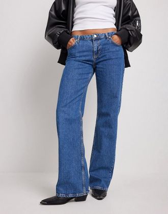 NA-KD Jean droit taille basse - Bleu moyen
