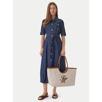 Tommy Hilfiger Handtasche Tommy Hilfiger Th Elev Summ Maxi Tote Canvas AW0AW18629 Beige