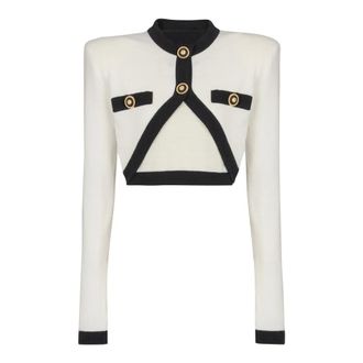 Balmain Femme, Pulls, Beige, Taille: 34 FR Pull en maille avec cardigan en trompe-loeil