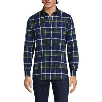 Lands End Flanellhemd, Classic Fit, Herren, Größe:44-46 regular, Blau, Baumwolle, by Lands End