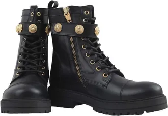 Balmain Lace-Up Leather Boots - Black
