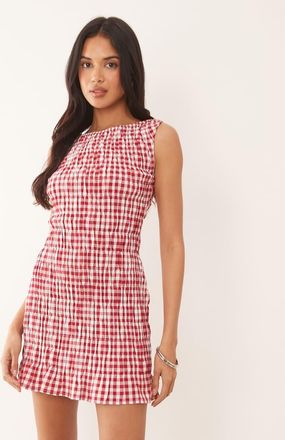 the frolic Exclusivit&eacute; - The Frolic - Robe sans manches courte et fronc&eacute;e en coton m&eacute;lang&eacute; &agrave; carreaux vichy - Rouge