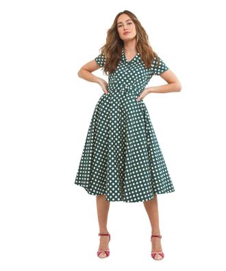 Joe Browns Damen Vintage-Kleid mit Gürtel, gepunktet Lässiges Abendkleid, grün, 34