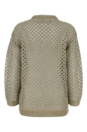 Valentino Garavani Womens Embellished Crochet Sweater Ecrusilver Exterior: Linen Polyester Maglieria