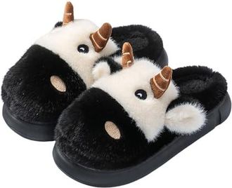 Generic Chaussons en Coton à Semelle Épaisse pour Femmes Chaussons dintérieur mignons avec animaux Hiver Douillets et chauds Antidérapants Doublés de polaire 