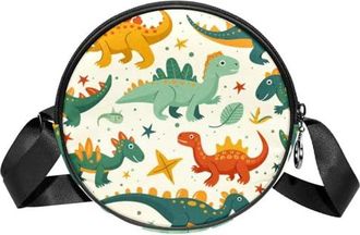 Generic Sac &agrave; bandouli&egrave;re rond pour femme, petit sac &agrave; bandouli&egrave;re motif dinosaures, sac &agrave; dos avec fermeture &eacute;clair, bretelles r&eacute;glables, sac &agrave; main rond d&eacute;c