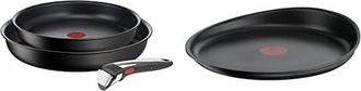 T-fal Ingenio Lot de 3 pi&egrave;ces, Po&ecirc;les 22/26 cm + 1 poign&eacute;e amovible, Induction & Ingenio Po&ecirc;le &agrave; cr&ecirc;pe 27 cm, Induction, Rev&ecirc;tement antiadh&eacute;sif, Fonte dalum
