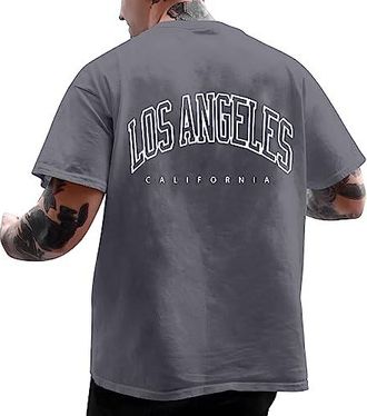 Minetom T-Shirt Col Rond À Manches Courtes pour Hommes Oversize T-Shirt Imprimé Dorsale Été Tops De Sport Décontracté Streetwear A Gris M