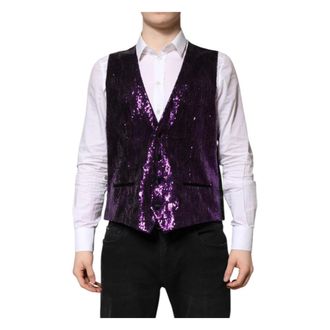 Dolce & Gabbana Lila Pailletten Formelle Weste - - Suits - Herren - Lila - M