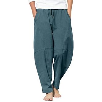 Generic Pantalon surdimensionn&eacute; en coton et lin pour homme - Pantalon &agrave; neuf points - Sac avant - Droit - Couleur unie - Confortable - Respirant - D&eacute;contract&eacute;