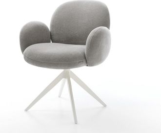 DELIFE Drehstuhl Nube-Flex mit Armlehnen Strukturstoff Soft Grau Kreuzgestell breit Wei&szlig; 360&deg; drehbar Wippfunktion Taschenfederkern, Esszimmerst&uuml;hle