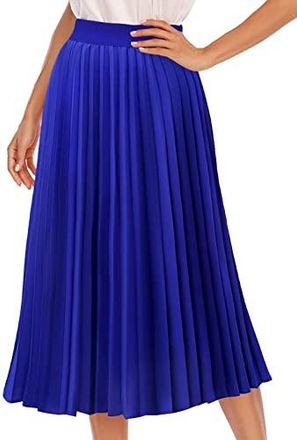 Dresstells Jupe Pliss&eacute;e Femme Longue Taille &eacute;lastique Jupe Mi-Longue pour Femme RoyalBlue L