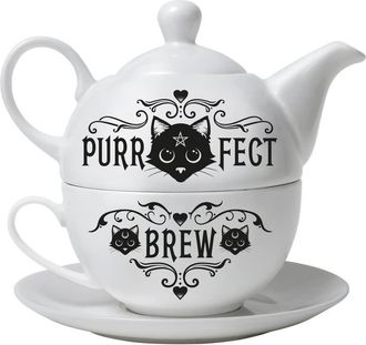 Alchemy England Purrfect Brew - Tea for One Set Unisex Teekanne schwarz/weiß