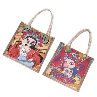 IFUNDOM Lot de 2 Paquet Fourre-Tout en Toile Imprim&eacute;e Style Op&eacute;ra de P&eacute;kin Paquet &agrave; Main Chinois Color&eacute; L&eacute;ger et Spacieux pour Femme Shopping et Voyage Motifs