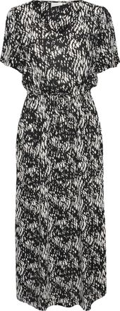 Kaffe Womens Maxi Dress Short Sleeves V-Neck Casual Fit Drawstring Waist