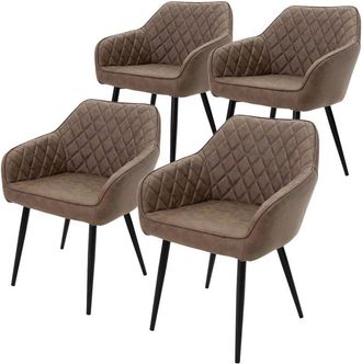 ML Design Lot de 4 Chaises de Salle &agrave; Manger, avec Dossier et Accoudoirs, Marron, Assise en Mat&eacute;riau Synth&eacute;tique Rembourr&eacute;e, Pieds en M&eacute;tal, Chaise de Cuisine