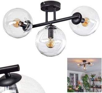HOFSTEIN Deckenleuchte Gastor, 3-flammige Deckenlampe aus Metall/Glas in Schwarz/Klar, moderne Leuchte im Retro/Vintage-Design (Schirme &Oslash; 15 cm), E14, Esszimme