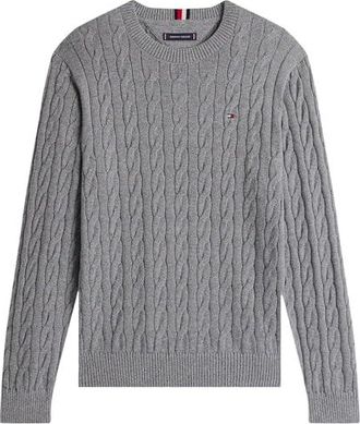 Tommy Hilfiger Pull embl&eacute;matique en tricot torsad&eacute; pour homme Collection 2024, Gris fonc&eacute;, Taille M