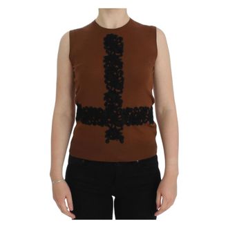 Dolce & Gabbana Sicily Spitze Wolle &Auml;rmellose Weste - - Tops - Damen - Braun - XS