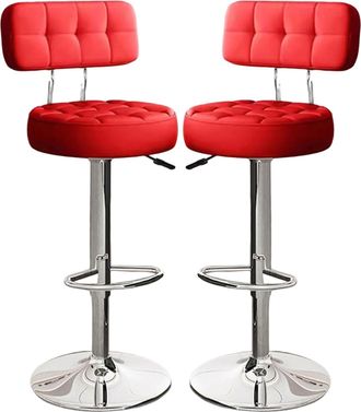 Generic Drehbare, H&ouml;henverstellbare Barhocker (2Er-Set), Gepolstert mit Pu-Leder und R&uuml;ckenlehne, Stabile Metallbeine, 60-80 cm Hoch, Ideal f&uuml;r K&uuml;cheninseln u