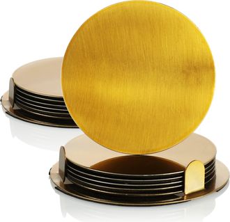 Com-Four 14-teiliges Untersetzer-Set mit Halterung - Edelstahl Untersetzer für Getränke - runde Stahluntersetzer - goldfarben (014-teilig - goldfarben)