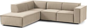 Studio Copenhagen home24 Ecksofa mit Ottomane Beige/Beige Samt Shyla 260 x 70 x 234cm Ottomane davorstehend links Keine Funktion Glamour