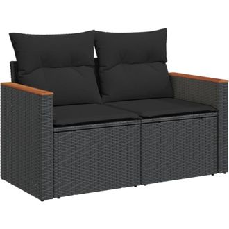 vidaXL Canap&eacute; de jardin avec coussins 2 places noir r&eacute;sine tress&eacute;e