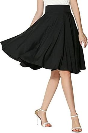 Generic Jupe trapèze pour femme - Longueur genou - Jupe plissée - Taille haute - Jupe enveloppante pour femme - Jupe de loisirs - Couleur unie - Jupe dété élé