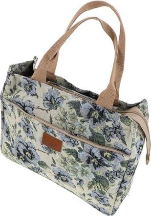 Beaupretty Paquet Cabas en Toile Fleuri pour Femme Paquet &agrave; Main &agrave; Fermeture &Eacute;clair Motif Floral Vert L&eacute;ger et Spacieux Polyvalent pour Plage Shopping et Usage Q