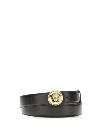 Versace Mens Leather Belt Medusa Buckle Black-Gold Calf Black/gold