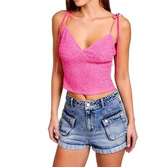 Generic D&eacute;bardeur spaghetti pour femme - Noir - Court - D&eacute;bardeur de sport ample - &Eacute;l&eacute;gant - Col en V - Haut d&eacute;t&eacute; sexy - Camisole - Sans manches - Coton - Cou