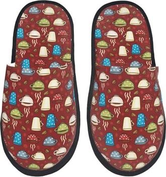Generic Tasses À Café Imprimées Pantoufles En Peluche Plates Pantoufles Confort Chaussures Pour Femme Unisex Intérieur M