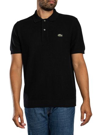 Lacoste Gestricktes Logo-Poloshirt, Schwarz