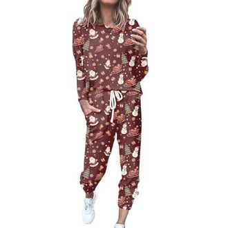 Generico Pyjama 2 pi&egrave;ces &agrave; manches longues doux pour femme, Rouge brique, XXL