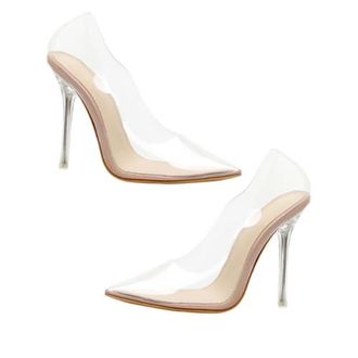BESPORTBLE Sandales Transparentes pour Femmes Escarpins &agrave; Bout Effil&eacute; Talons Aiguilles Blancs