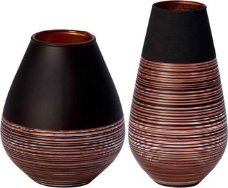 Villeroy & Boch Manufacture Swirl Vasen-Set Soliflor 2-teilig, Kleine und große Vase für mittelgroße Blumensträuße, 12 cm / 18 cm, Kristallglas, Schwarz-Bronze
