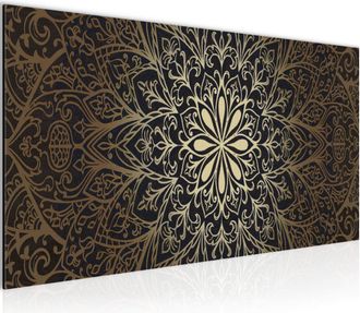 Runa Art Wandbild Mandala Abstrakt 1 Teilig 100 x 40 cm Modern Bild auf Vlies Leinwand Orientalisch Wohnzimmer Schlafzimmer Schwarz Gold 107412a