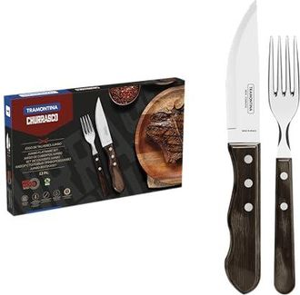 Tramontina 21199/996 Jumbo-Steakbesteck-Set, 12-teilig mit braunen Griffen 2-beziehungsweise, 3-Fach vernietet