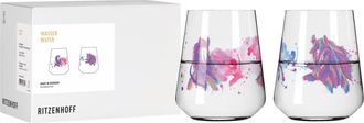 Ritzenhoff 8086002 Wasserglas 2er Set 500 ml, Serie Reitgold - 2 Stück mit Motiv Pferde lila-pink, Made in Germany