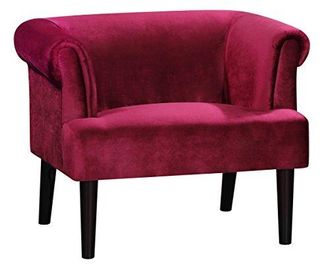 Atlantic Home Collection Charlie Sessel, Armlehnenstuhl mit Massivholzf&uuml;&szlig;en, Samt, Rot, 74 x 86x 70