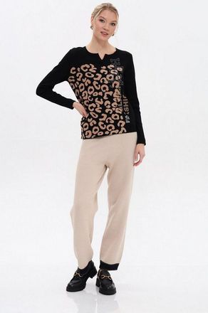 Passioni Strickpullover mit Leoprint und Logo