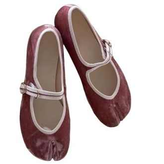 Generic JCVBN Chaussures Mary Jane de luxe d&eacute;contract&eacute;es &agrave; bout fendu pour femme - Style r&eacute;tro - En velours - &Eacute;l&eacute;gantes - Confortables et souples, rose, 36.5 