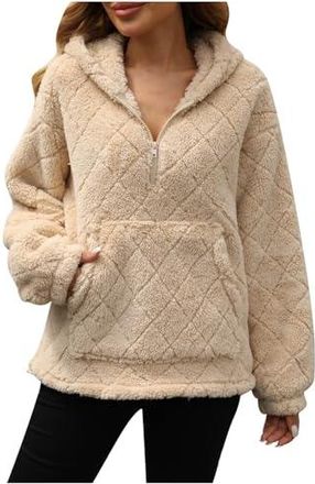 Generic 2026 Vestes &agrave; capuche pour femmes, coupe ample, demi-fermeture &eacute;clair, sweat &agrave; capuche confortable et d&eacute;contract&eacute;, beige, XXL