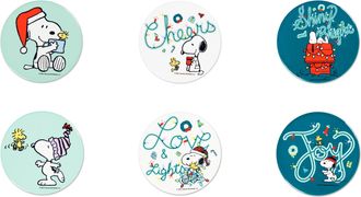 Excelsa Peanuts Shiny & Bright Weihnachts-Untersetzer, 6er-Set, Dolomit-Keramik mit Unterseite aus Kork, 10,5 cm, Snoopy-Dekorationen